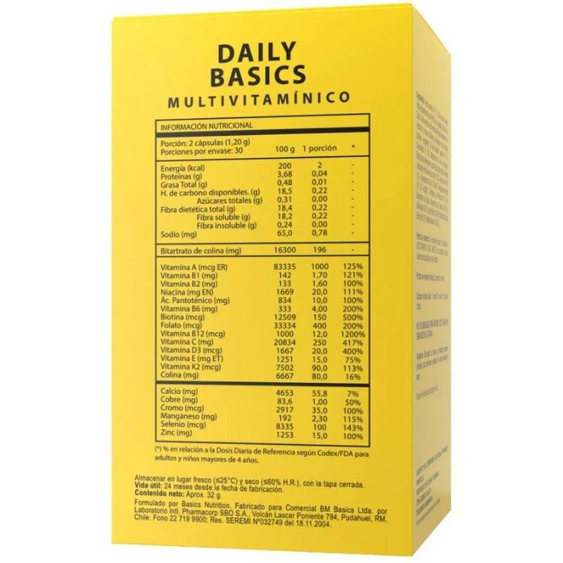 DAILY BASICS MULTIVITAMINICO PRO 60 CAP BASICS NUTRIRION - AN439 – Aldea Nativa