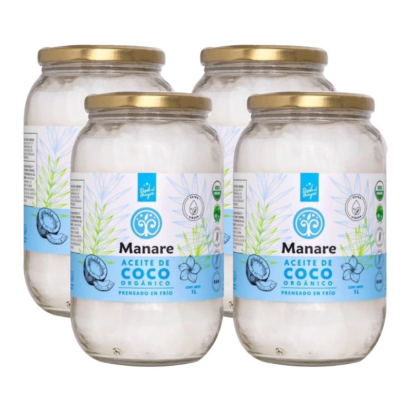 Pack 4 Aceite coco Org 1 lt Manare – Aldea Nativa